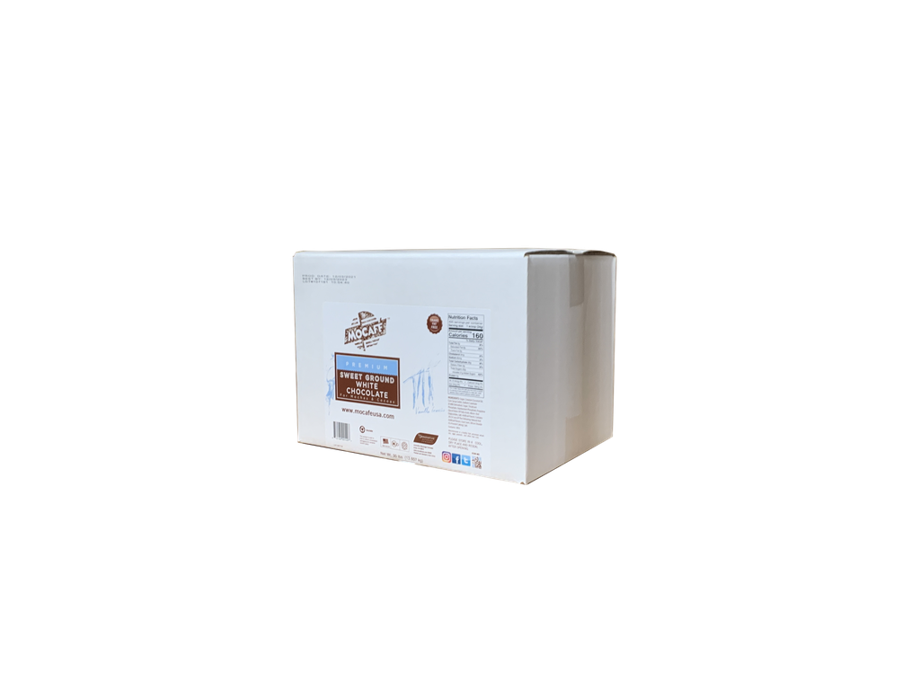 Mocafe Cocoa White Chocolate 30 lb. Case | Arte Gourmet Website